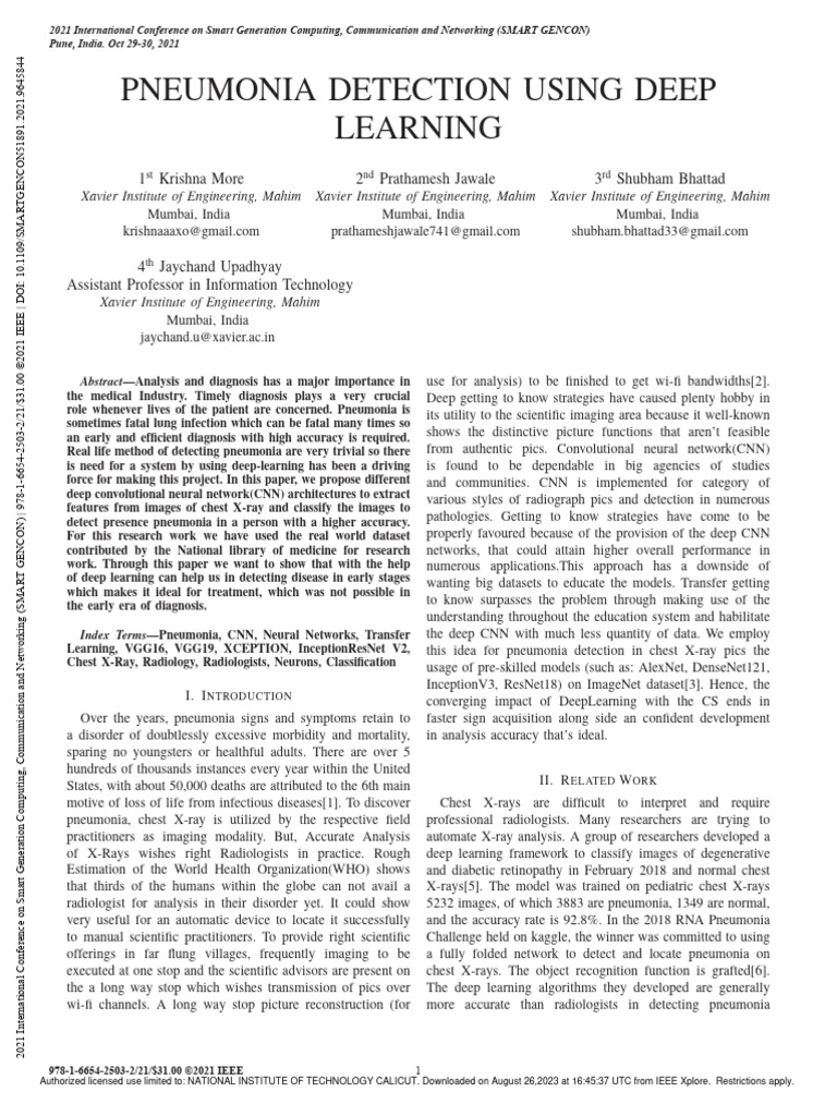 Pneumonia Detection Using Deep Learning Pdf Artificial Neural Network Radiology