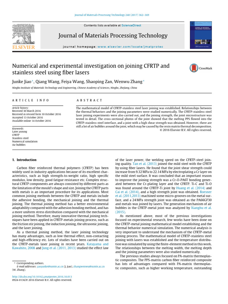 Journal of Materials Processing Technology: Junke Jiao, Qiang Wang ...
