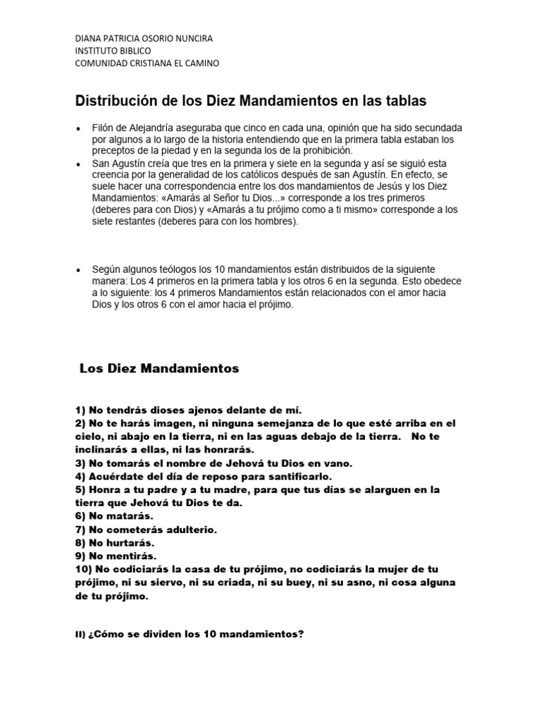 Distribución de Los Diez Mandamientos en Las Tablas | PDF | Diez ...