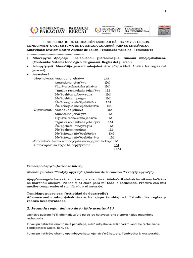 Clase 2. Guaraní. Conocimiento... | PDF | Palabra | Vocal