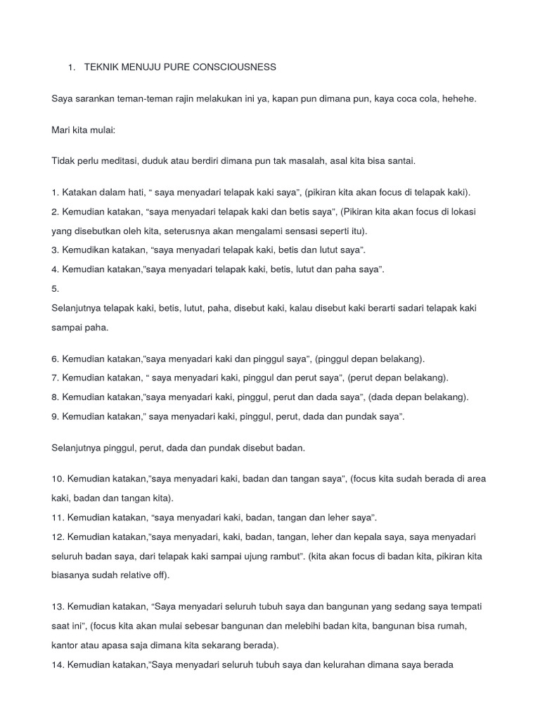Teknik Menuju Pure Consciousness | PDF | Seni & Disiplin Bahasa | Sains ...