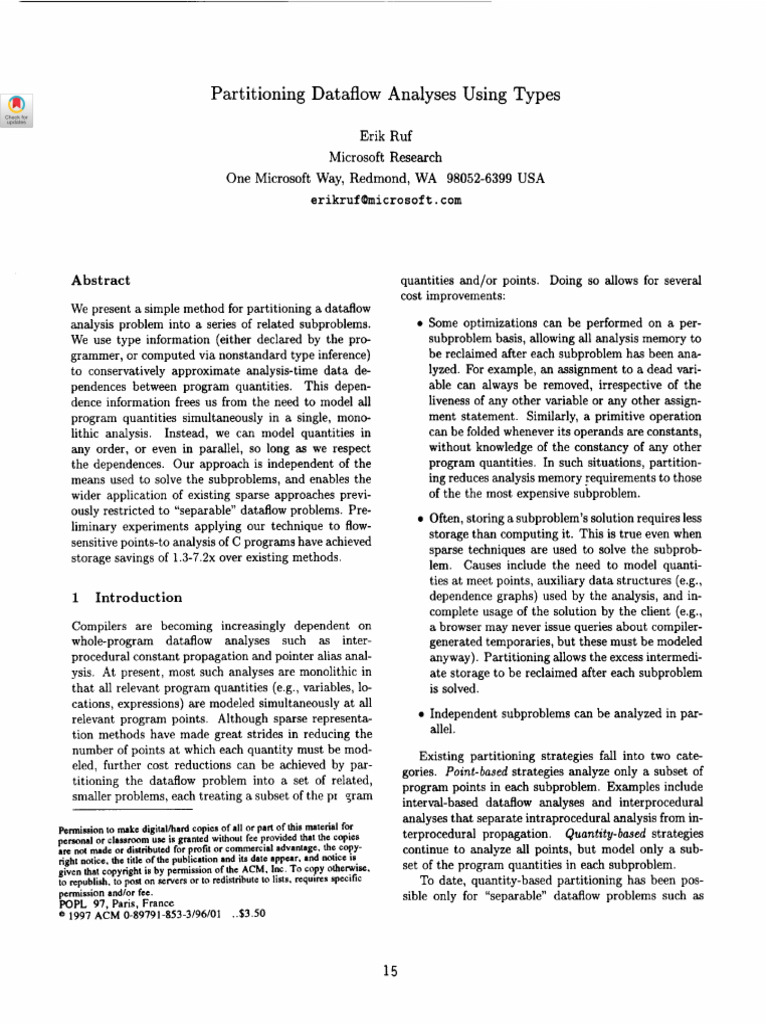 Partitioning Dataflow Analyses Using Types | PDF