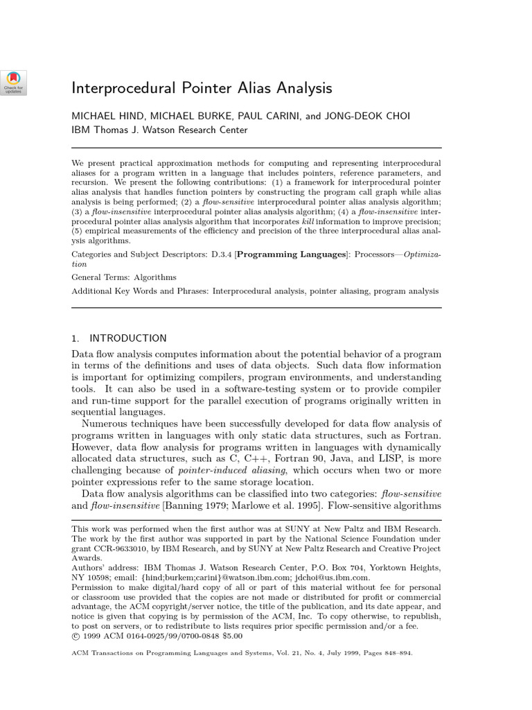 Interprocedural Pointer Alias Analysis Pdf Pointer Computer Programming Programming 