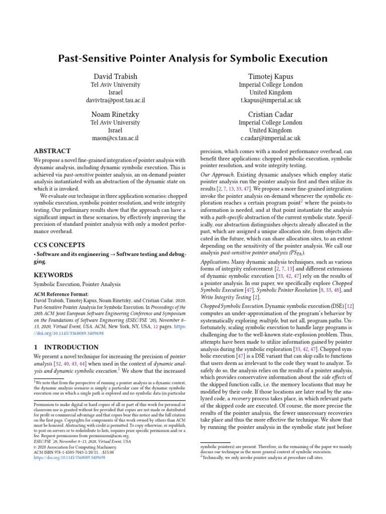Past-Sensitive Pointer Analysis For Symbolic Execution | PDF | Pointer (Computer Programming ...