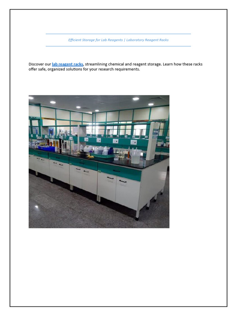 Efficient Storage For Lab Reagents - Laboratory Reagent Racks | PDF