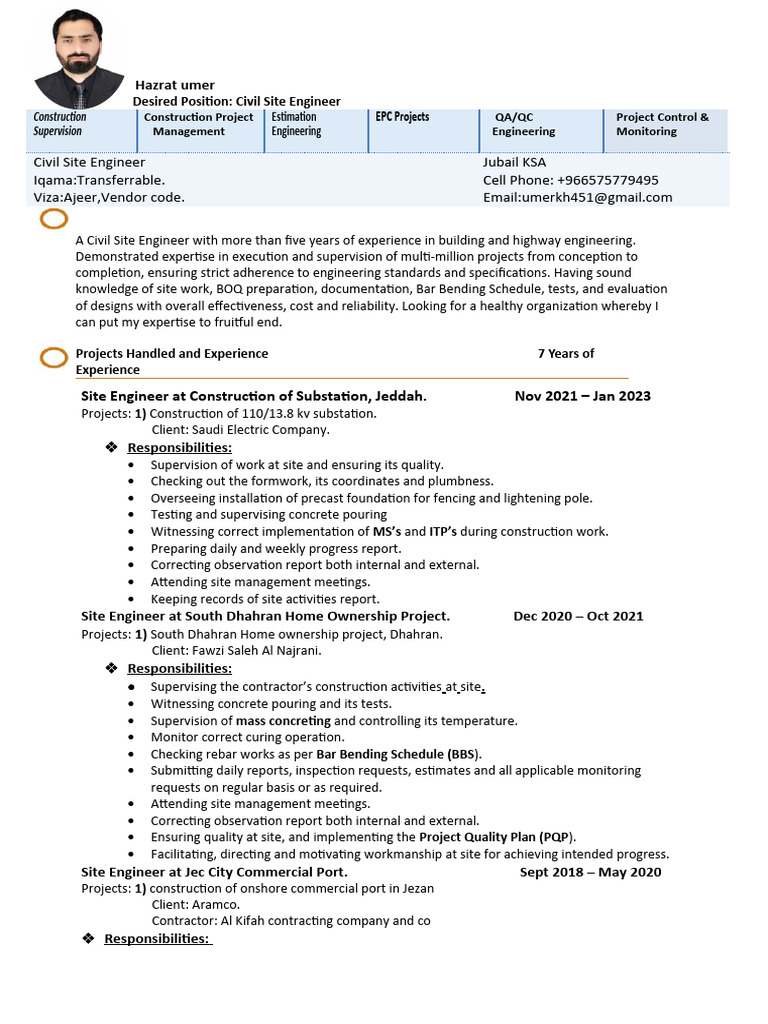 Civil Site Engr Hazrat Umer | PDF | Engineering