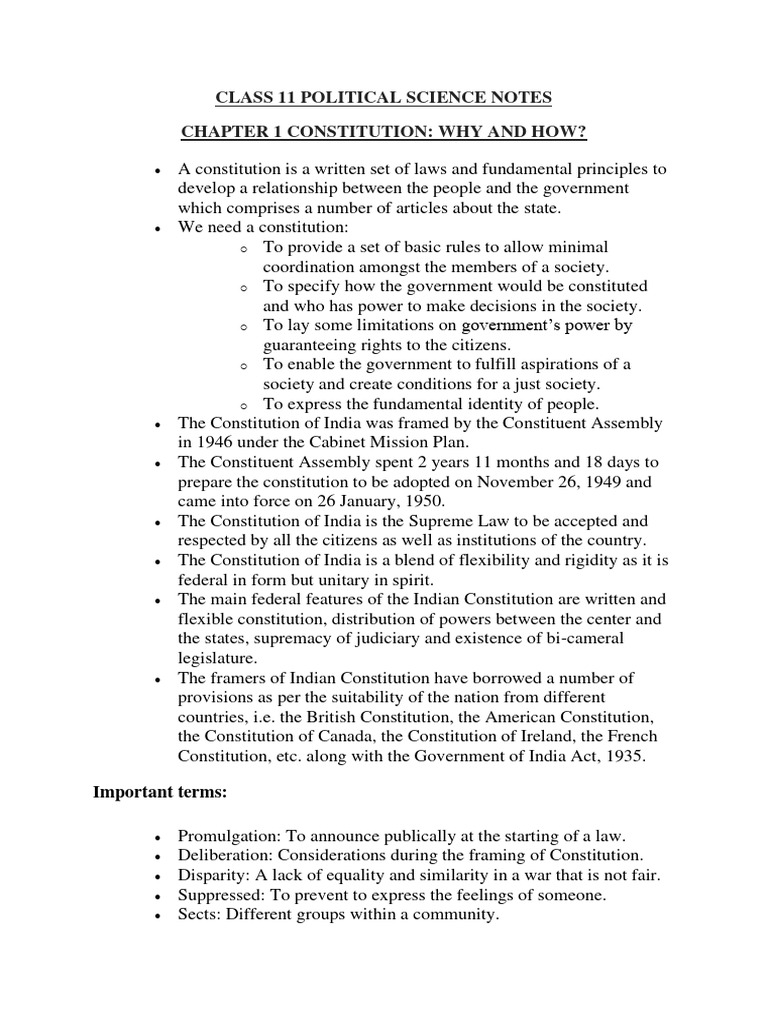 Class 11 Political Science Notes | PDF | Constitution | Constitutional ...