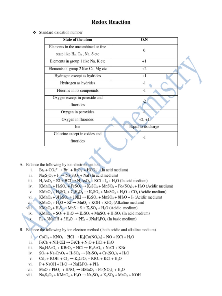 Redox Reaction | PDF | Acid | Hydrogen