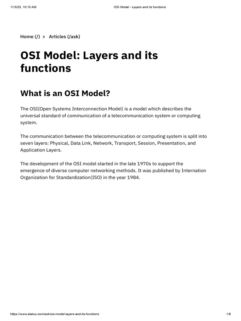 OSI Model - Layers and Its Functions | PDF | Osi Model | Computer Network