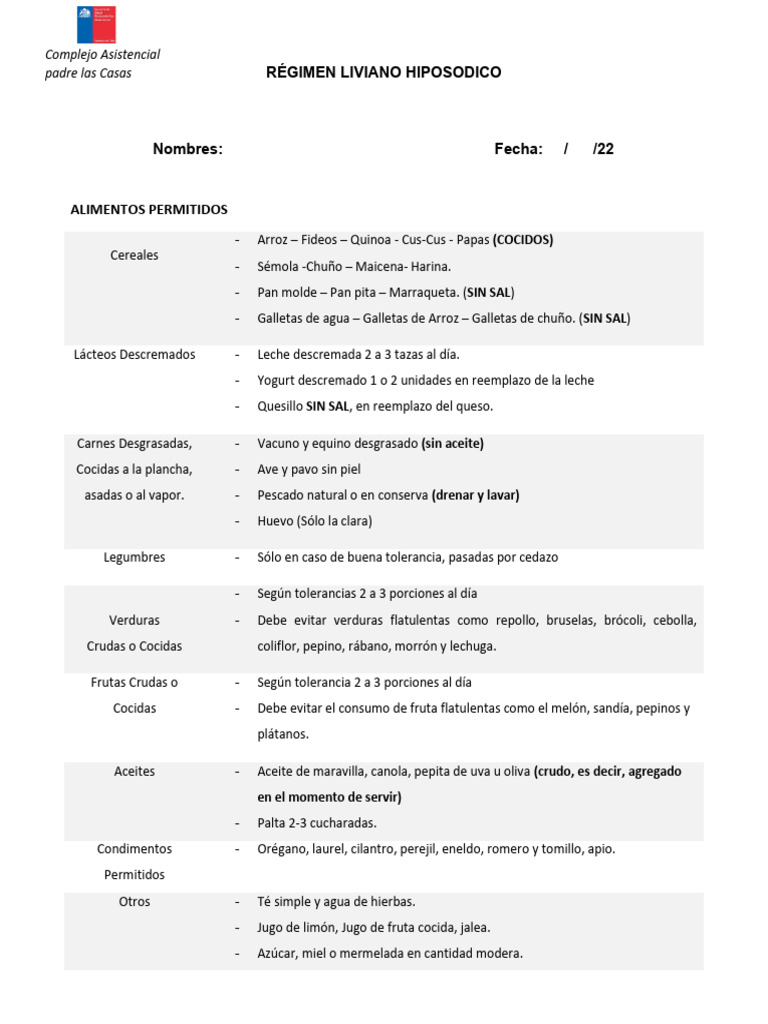 Régimen Liviano Hiposodico | PDF | Alimentos | ensalada