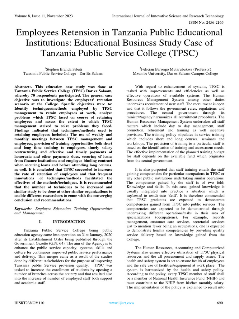 Employees Retension in Tanzania Public Educational Institutions ...