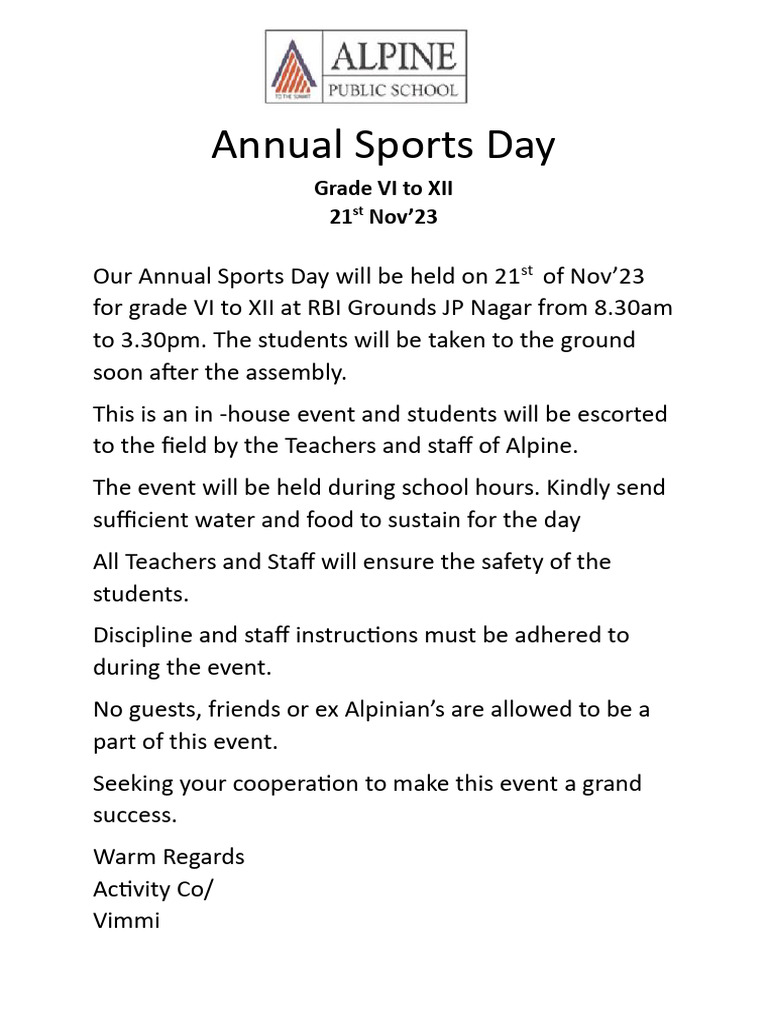 Annual Sports Day for Grades VI-XII | PDF | Sports & Recreation
