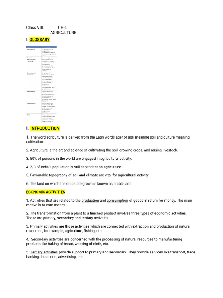 Class VIII Agriculture Notes | PDF | Agriculture | Intensive Farming