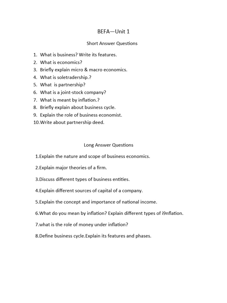 Business Economics: Key Concepts & Questions | PDF | Inflation | Recession
