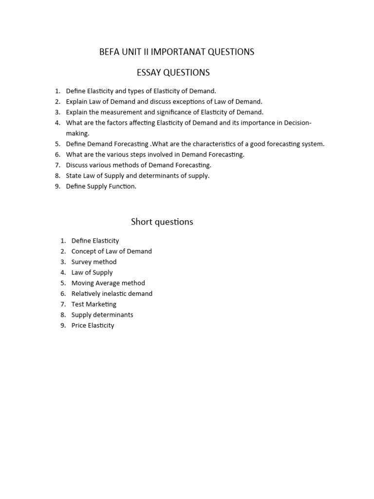 Befa Unit II Importanat Questions | PDF