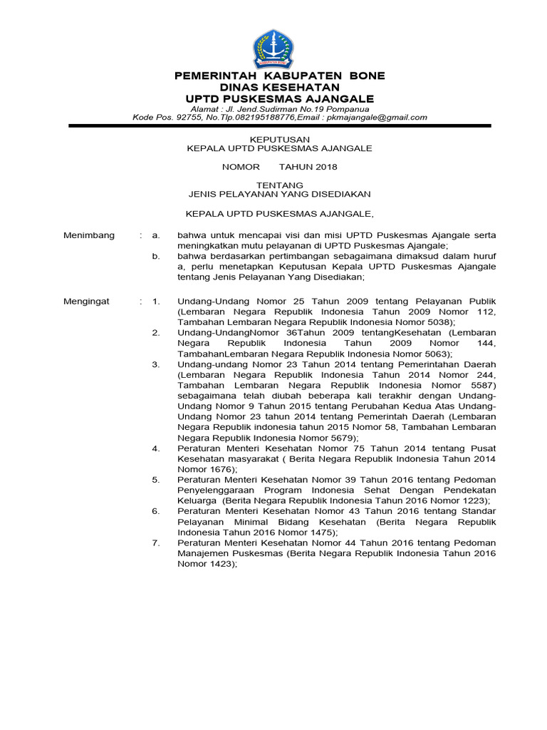 1.1.1. (1) SK Tentang Jenis Pelayanan Yang Disediakan | PDF | Kesehatan Holistik