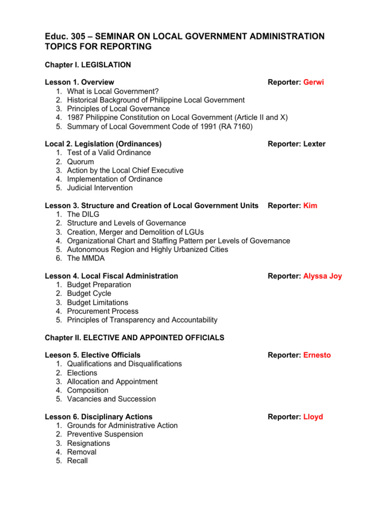 Local Governance Administration Overview | PDF | Taxes | Governance