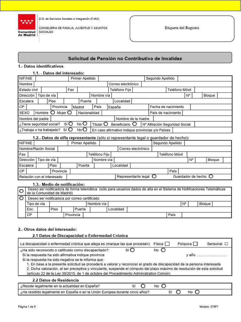 Solicitud de Pensión No Contributiva de Invalidez | PDF | Gobierno