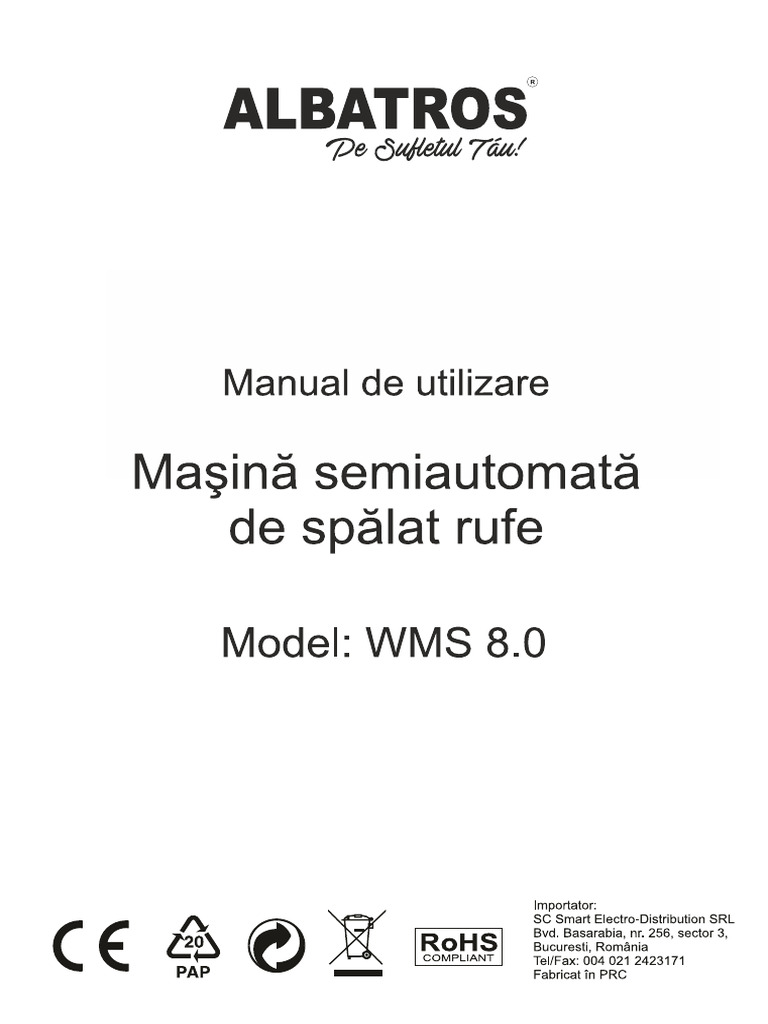 Manual de Utilizare Masina de Spalat Rufe Semiautomata Albatros Wms 8.0 ...