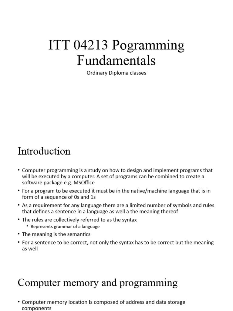 Itt 04213 Computer Programming C Version Pdf C Programming Language Programming