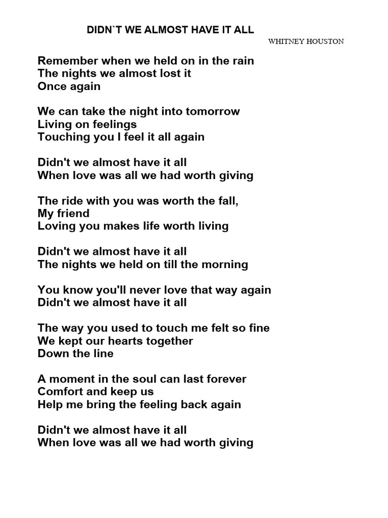 Whitney Houston's "Didn't We Almost Have It All" | PDF | Art