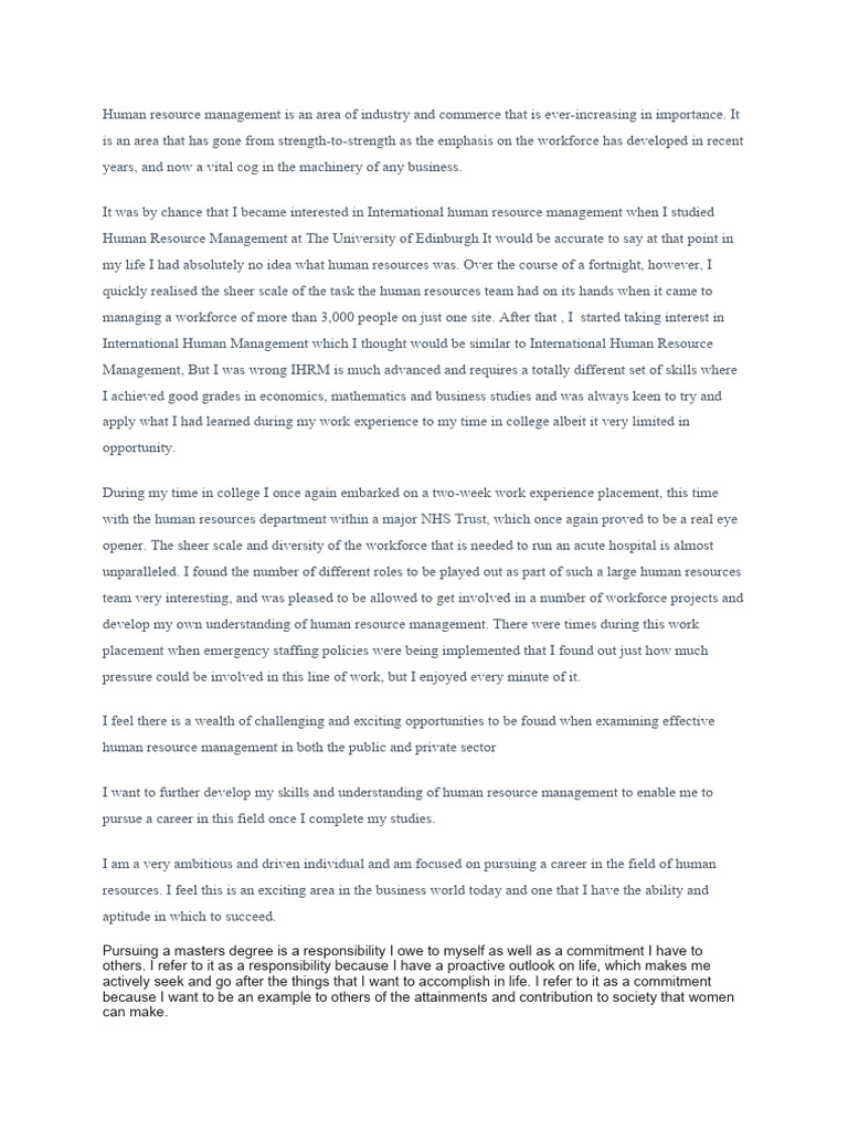 Personal Statement HR (AutoRecovered) | PDF | Human Resources | Human ...