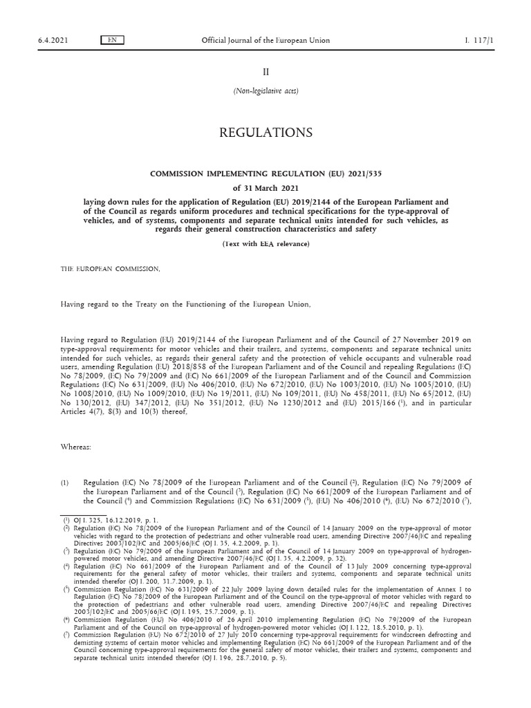 EU 2021-535 Implementation Vehicle Requirements | PDF | European Commission | European Union