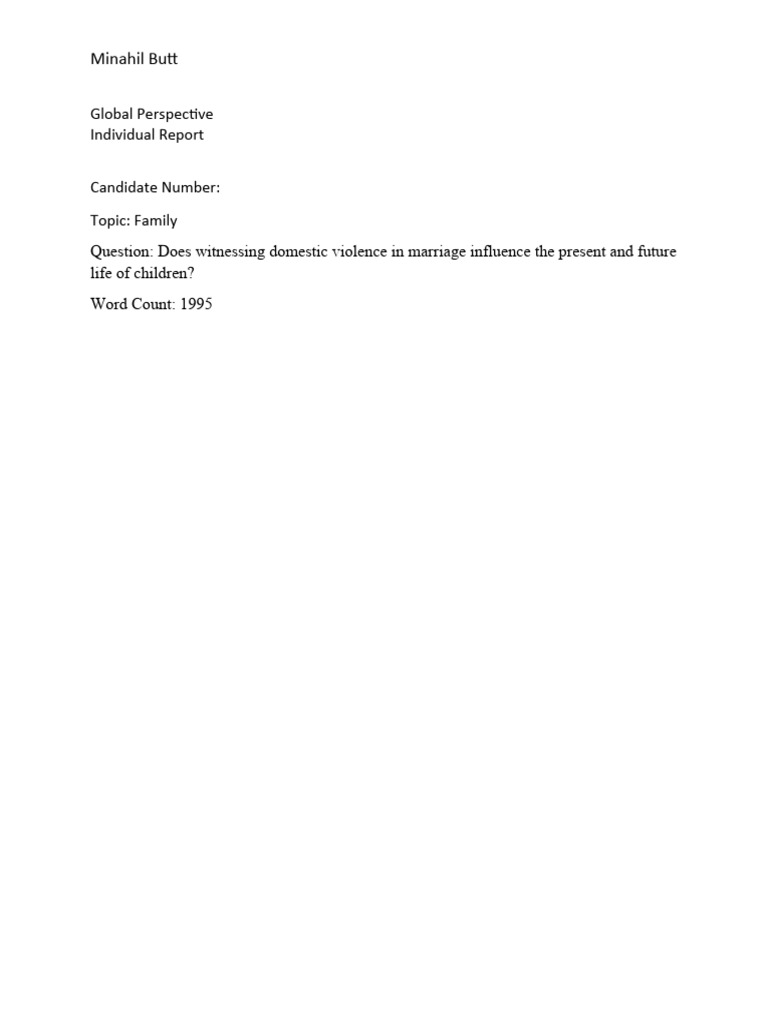 Global Perspectives, Individual Report by Minahil Butt | PDF | Domestic Violence | Violence