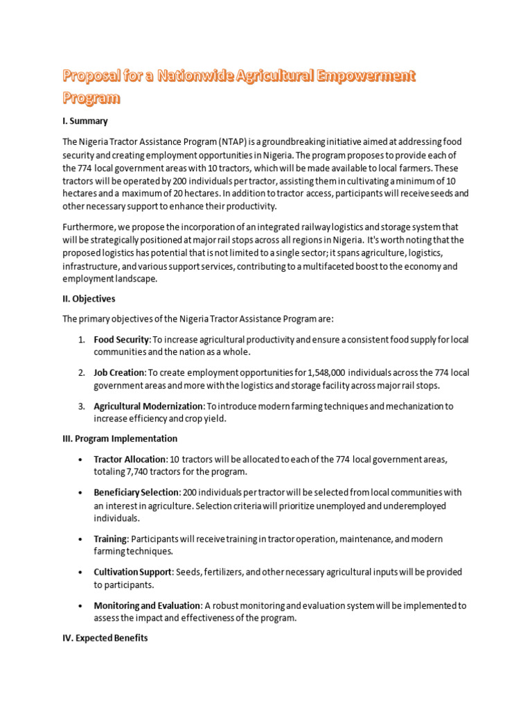 Proposal For A Nationwide Agricultural Empowerment Program | PDF ...