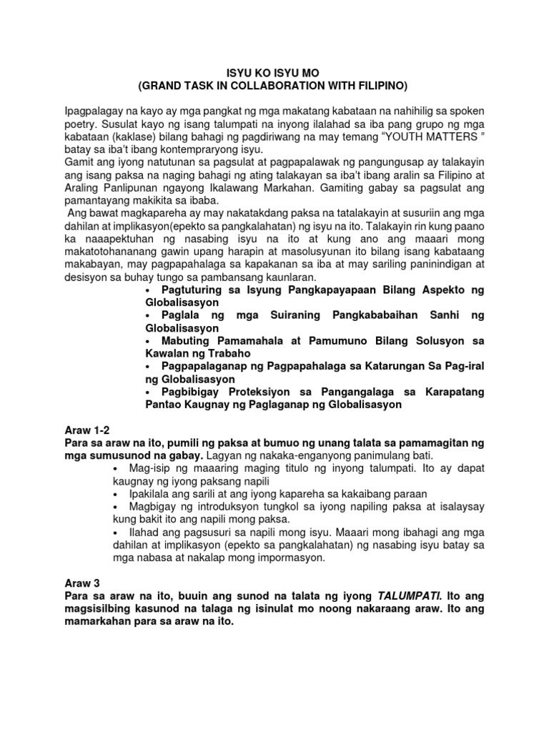 Social Studies and Filipino Task | PDF