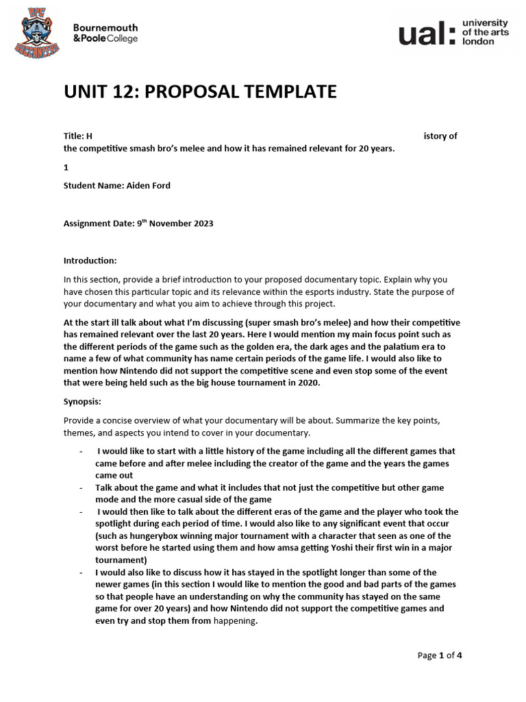 Aiden Ford Unit 12 Yr2 Proposal Template | PDF | You Tube | Video