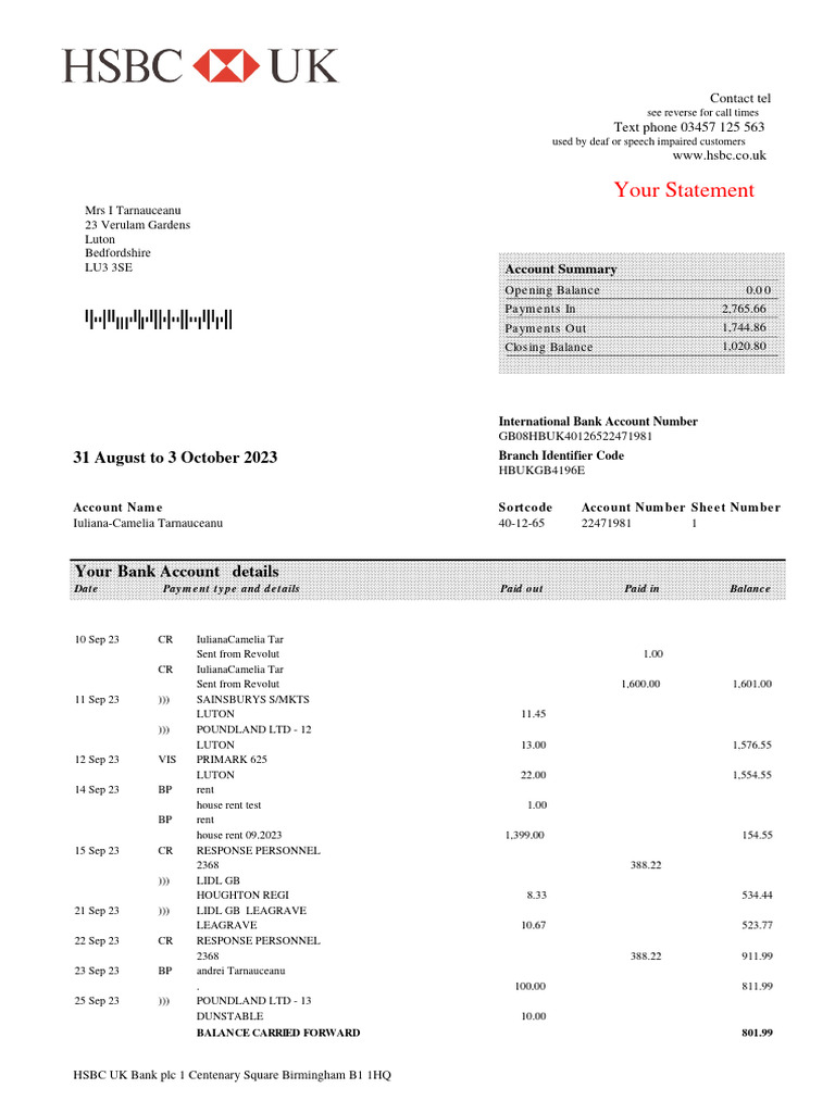 2023 10 03 - Statement | PDF | Overdraft | Transaction Account