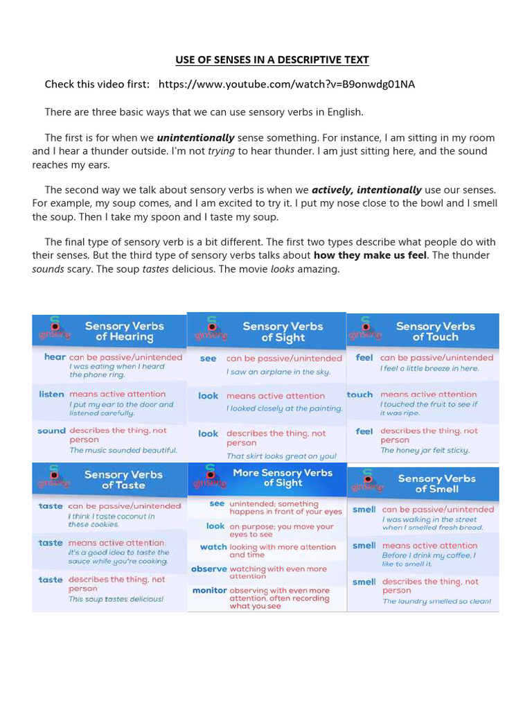 Descriptive Texts - Senses | PDF