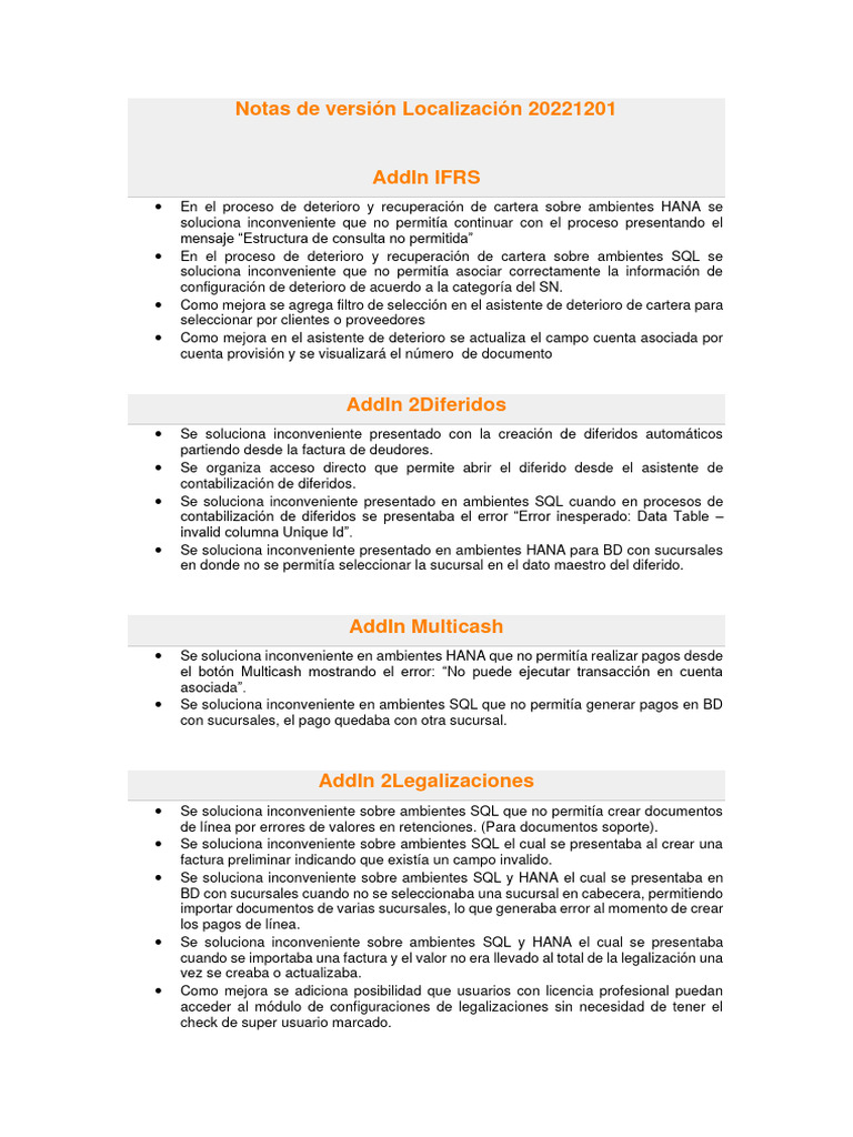 Notas de Versión Localización 20221201 | PDF | SQL | Ciencias de la Computación