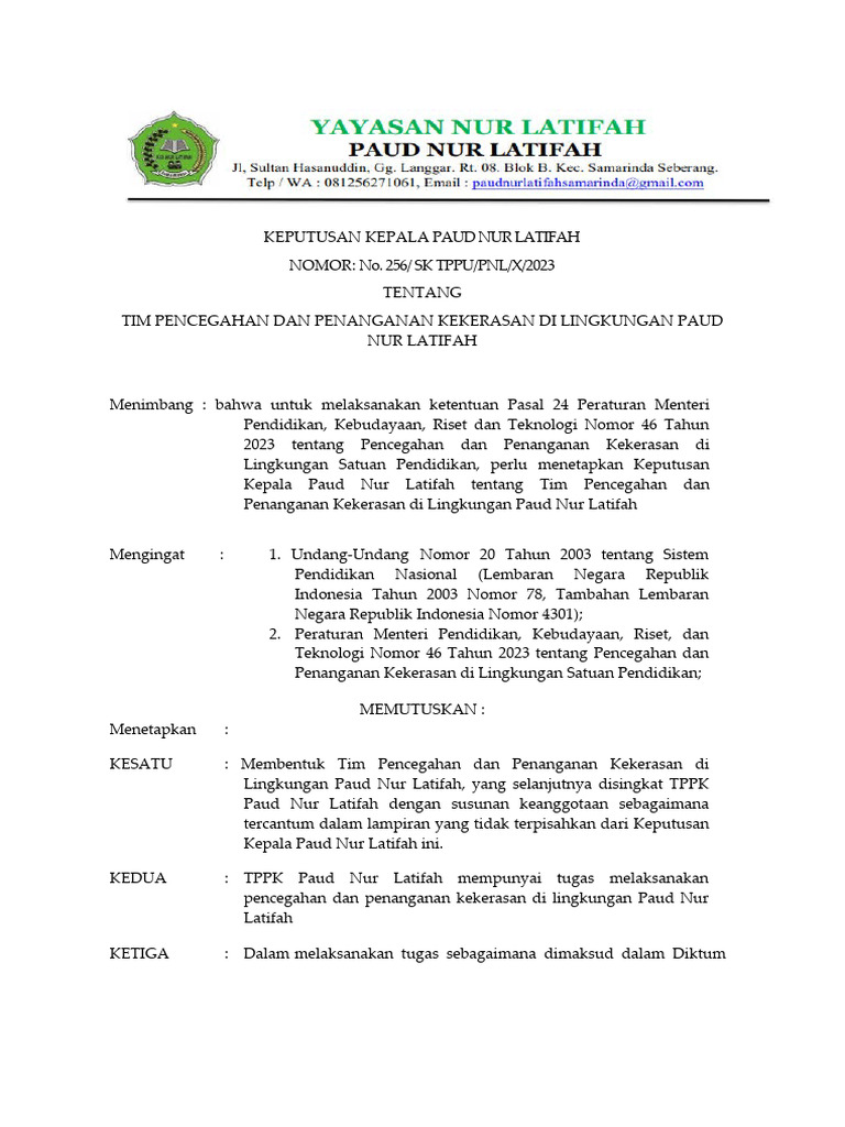 Contoh SK TPPK | PDF | Pengembangan Diri