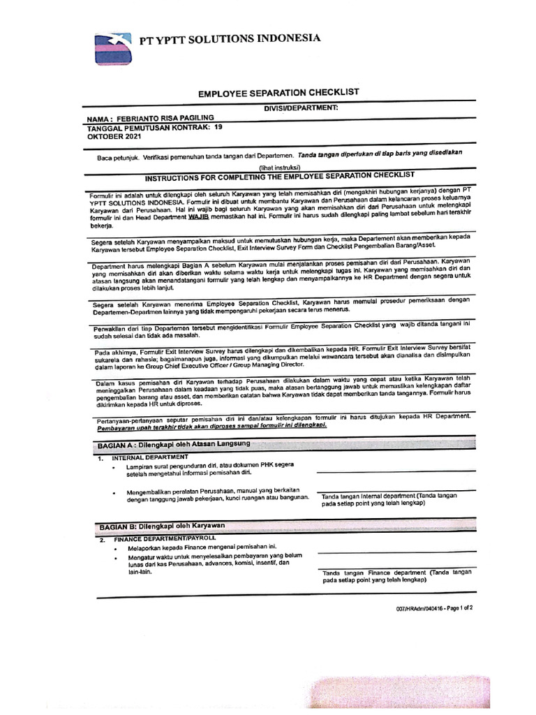 Employee Separation Checklist | PDF