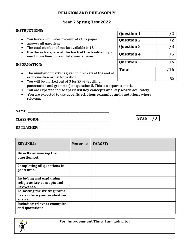 Year 7 Religion and Philosophy Test | PDF | Existence Of God | Question