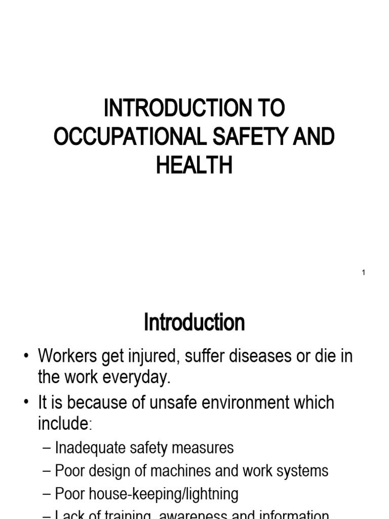 1-Introduction To Occupational Safety and Health | PDF | Occupational ...