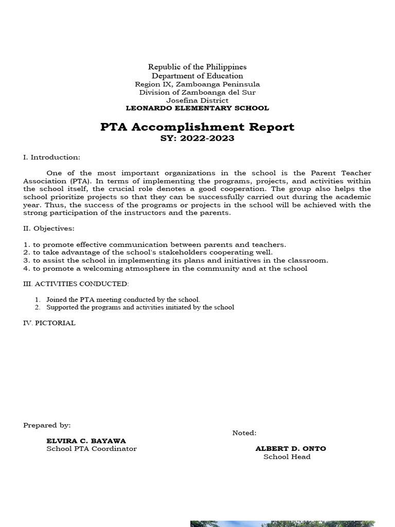 Pta Accomplishment Report 2023 | PDF