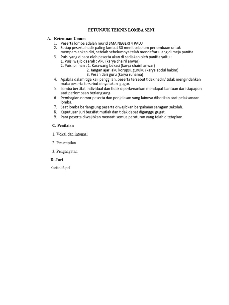 Juknis Lomba Seni | PDF