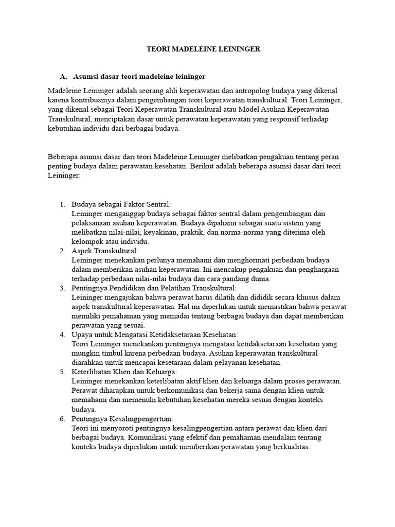Teori Madeleine Leininger KDK | PDF