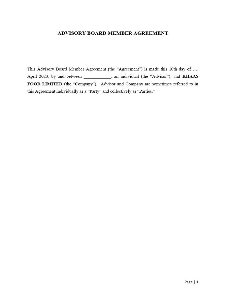 Advisory Board Member Agreement | Download Free PDF | Trade Secret | Information