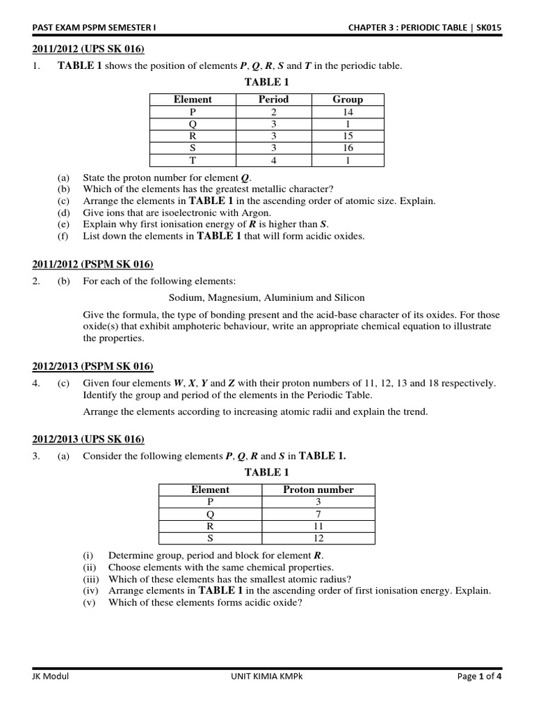 Chapter 3 - Periodic Table - Q | PDF | Periodic Table | Ion