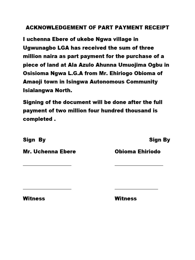 Acknowledgement of Part Payment Receipt | PDF