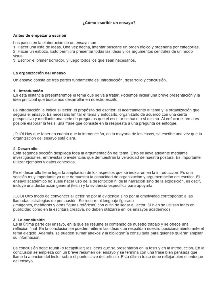 Cómo Escribir Un Ensayo | PDF | Ensayos | Escritores