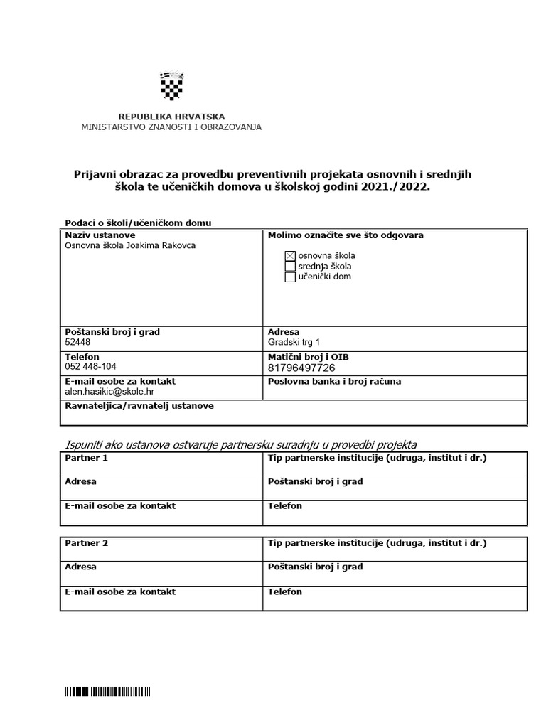 Primjer Projekta ŠPP - MZO | PDF