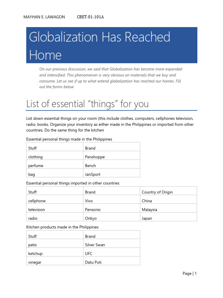 Actvity-1.-Globalization-Has-Reached-Home Lawagon | PDF | Business ...