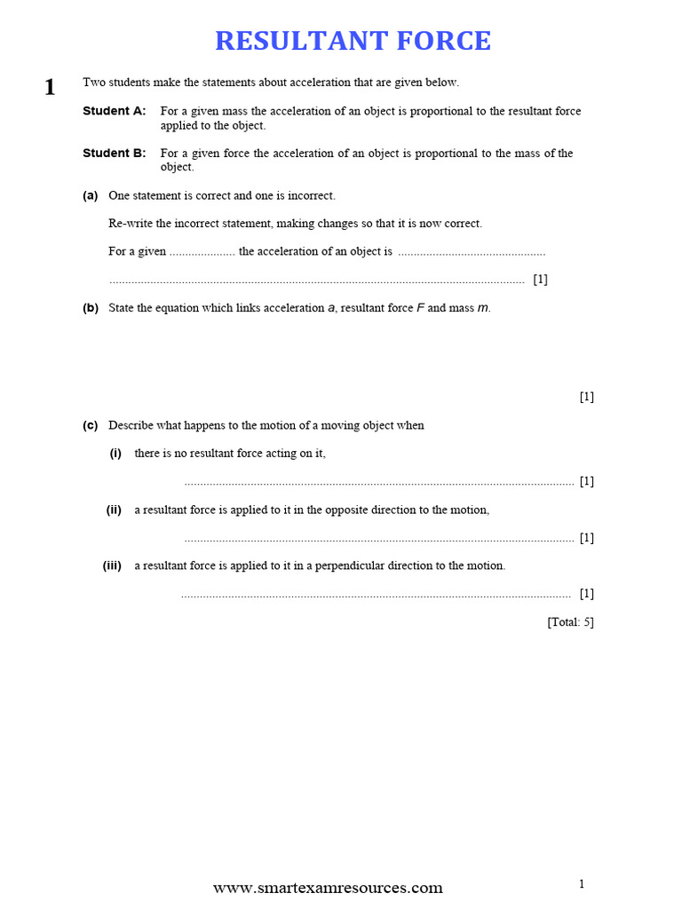1.23.1 Resultant Force Set 1 QP Ms | Download Free PDF | Force | Mass