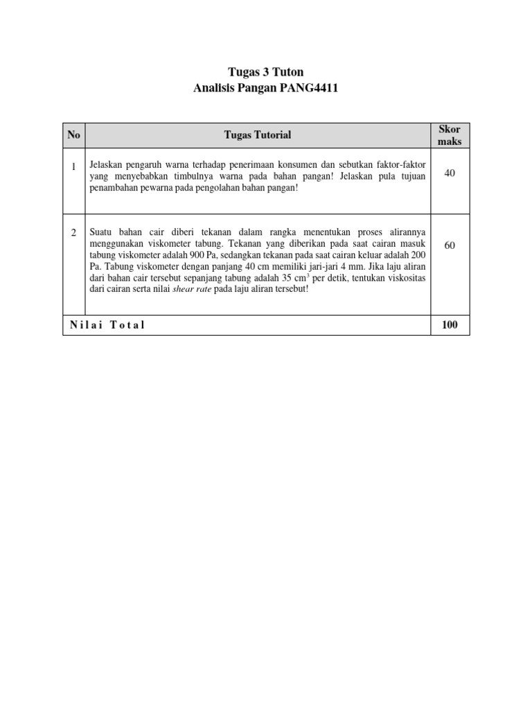 Tugas 3 Tuton Analisis Pangan PANG4411 | PDF