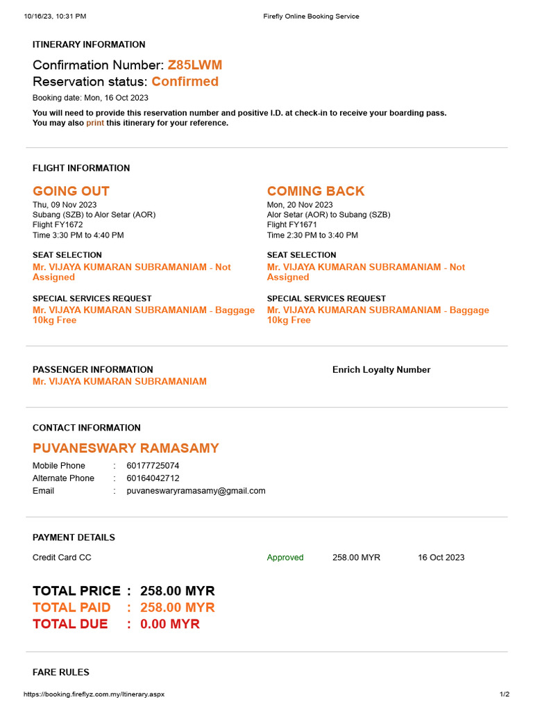 Firefly Online Booking Service | PDF | Fee | Payments